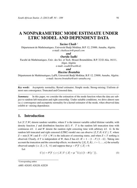 Pdf A Nonparametric Mode Estimate Under Ltrc Model And Dependent Data