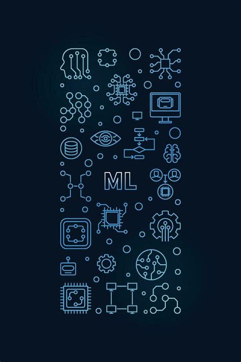 Machine Learning Concept Vector Outline Blue Vertical Banner Ml Technology Illustration