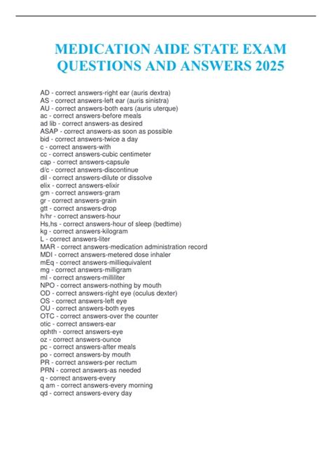 Medication Aide State Exam Questions And Answers 2025 Certified Medication Aide Stuvia Us