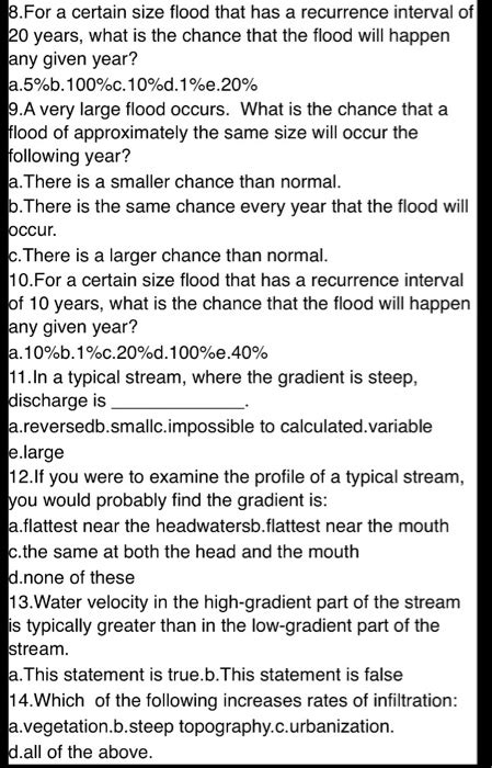 Solved 8 For A Certain Size Flood That Has A Recurrence