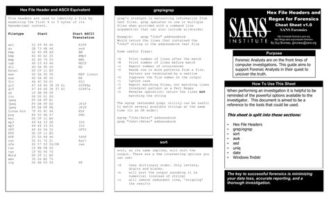 Hex File Headers And Regex For Forensics Cheat