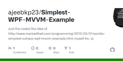 Github Ajeebkp23simplest Wpf Mvvm Example Just The Coded The Idea Of Markwithall