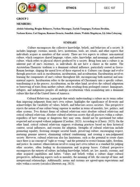 Ethics Summary Pdf Morality Relativism