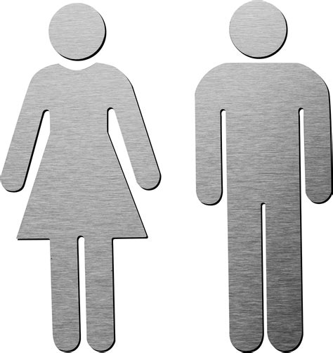 Brushed Aluminum Mens And Womens Bathroom Sign Decor Figure Set Men