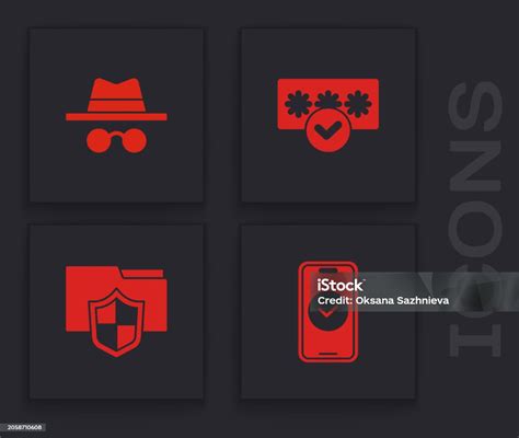 Set Smartphone Incognito Mode Password Protection And Document Folder Icon Vector Stock