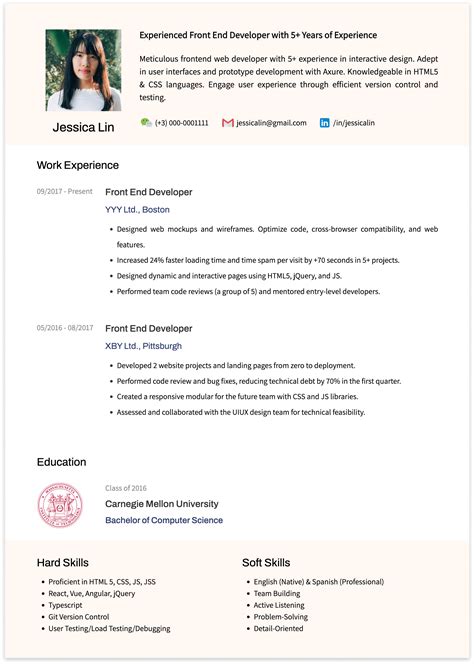 Front End Developer Resume Examples Sample And Template Cake