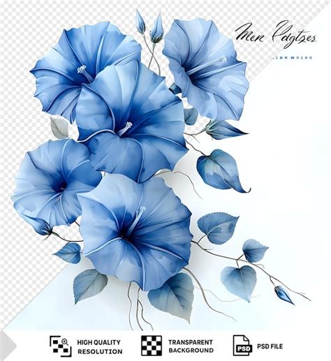 아름다운 수채화 아침 영광 꽃 클리파트 및 잎 수채화 꽃 요소 수채화꽃 수채화색 꽃 파란 꽃 파라색 꽃 푸른 꽃과 꽃 파랑 꽃 Png Psd 프리미엄 Psd 파일