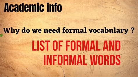 List Of Formal And Informal Words In English Formal Vs Informal Words