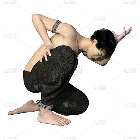 3D插图亚洲和尚在白色