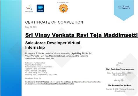 Maddimsetti Sri Vinay Venkata Ravi Teja On Linkedin Salesforce Smartinternz Salesforce