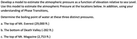 SOLVED Develop A Model To Estimate The Atmospheric Pressure As A Function Of Elevation Relative