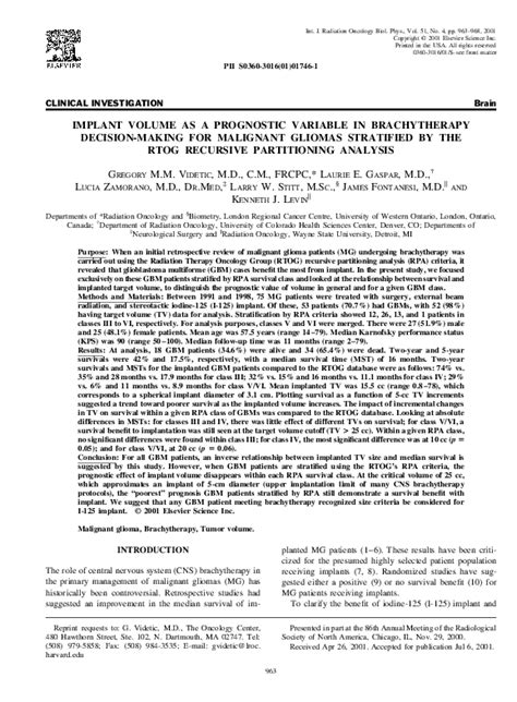 pdf implant volume as a prognostic variable in brachytherapy decision making for malignant