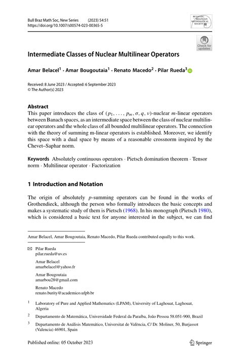 Pdf Intermediate Classes Of Nuclear Multilinear Operators