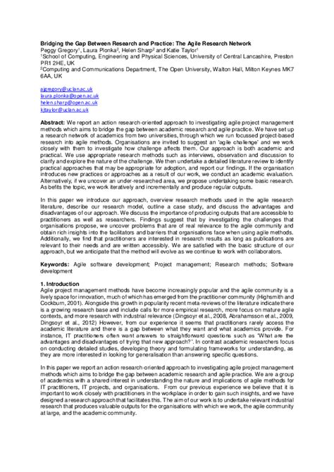 Pdf Bridging The Gap Between Research And Practice The Agile