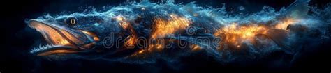 Majestic Glowing Fish With Fiery Orange Luminance Swimming In The Dark