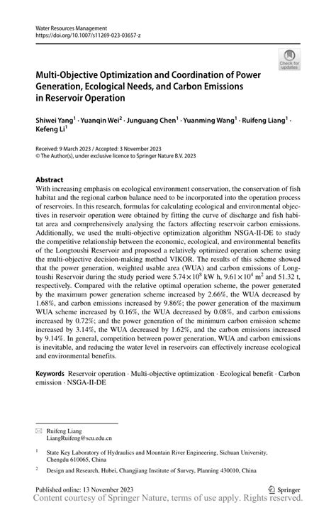Multi Objective Optimization And Coordination Of Power Generation