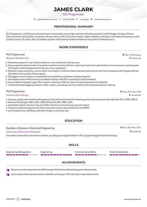 PLC Programmer Resume Samples Templates For