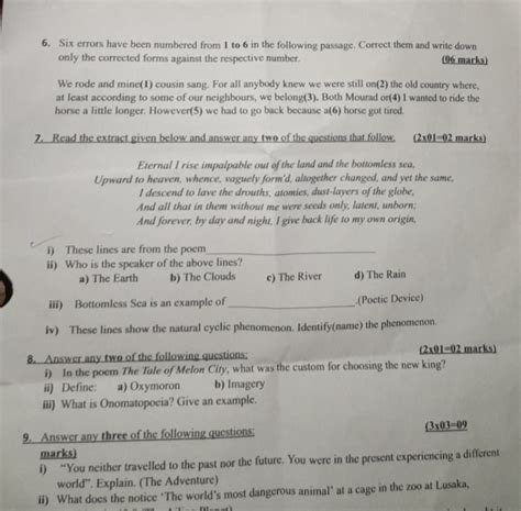 Six Errors Have Been Numbered From 1 To 6 In The Following Passage Corre