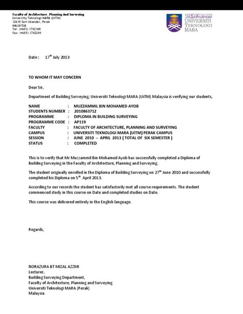 Letter Of Completion Template