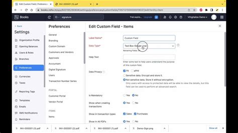 Adding Custom Field In Zoho Invoice Youtube