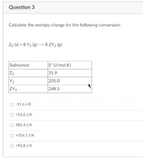 Solved Calculate The Entropy Change For The Following Chegg Com