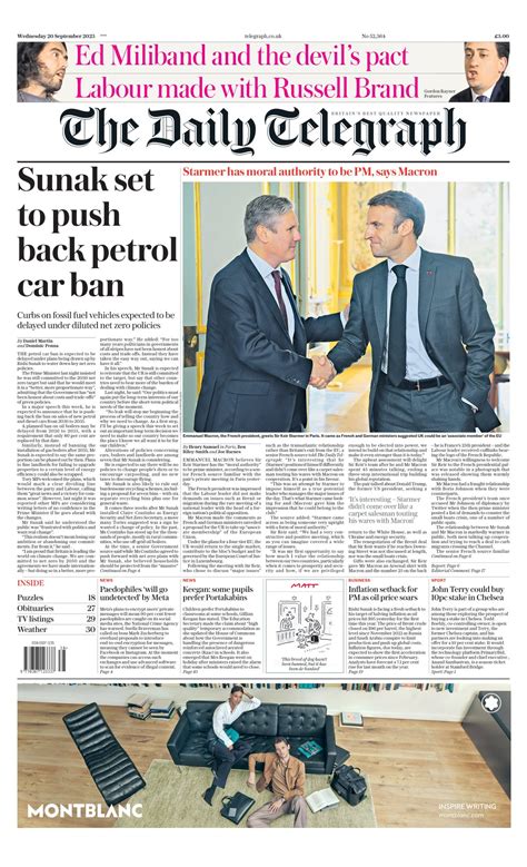 Daily Telegraph Front Page 20th Of September 2023 Tomorrows Papers