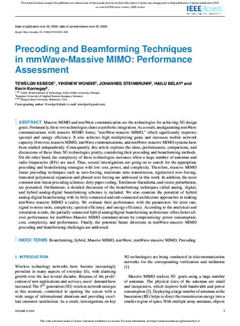 Pdf Precoding And Beamforming Techniques In Mmwave Massive Mimo