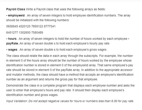 Solved Payroll Class Write A Payroll Class That Uses The