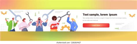 Developers Team Carrying Wrench Programmers Creating Stock Vector