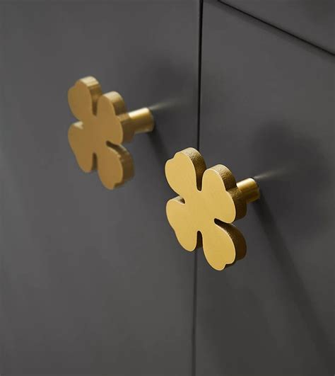 Brass Four Leaf Clover Pullsgolden Flower Knobs Four Leaf Wardrobe