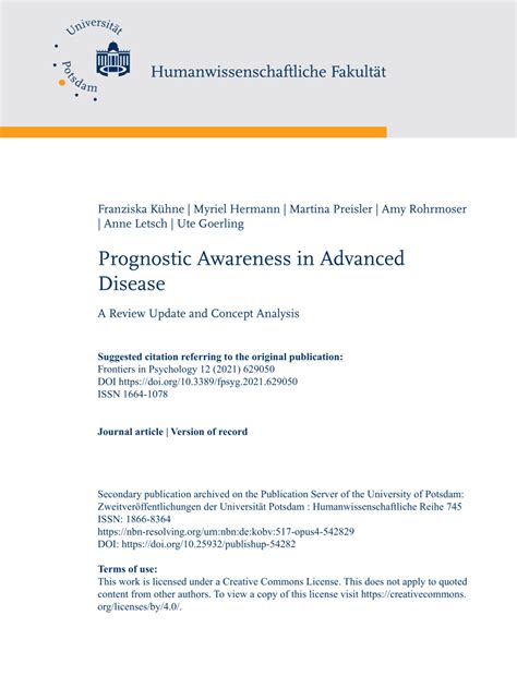 Pdf Prognostic Awareness In Advanced Disease
