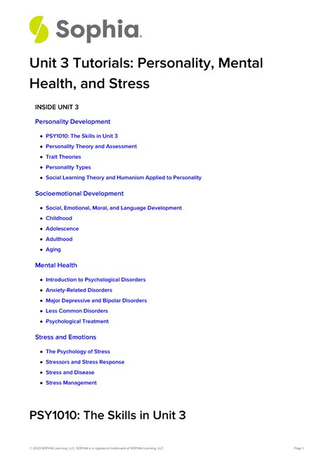 unit 3 tutorials personality mental health and stress unit 3