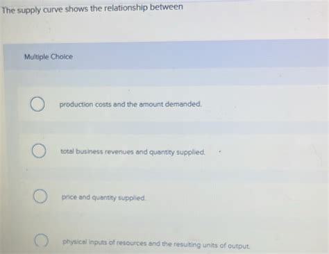 solved the supply curve shows the relationship between multiple choice