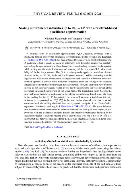 Pdf Scaling Of Turbulence Intensities Up To Retau 106 With A