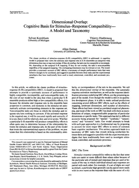 Pdf Dimensional Overlap Cognitive Basis For Stimulus Response