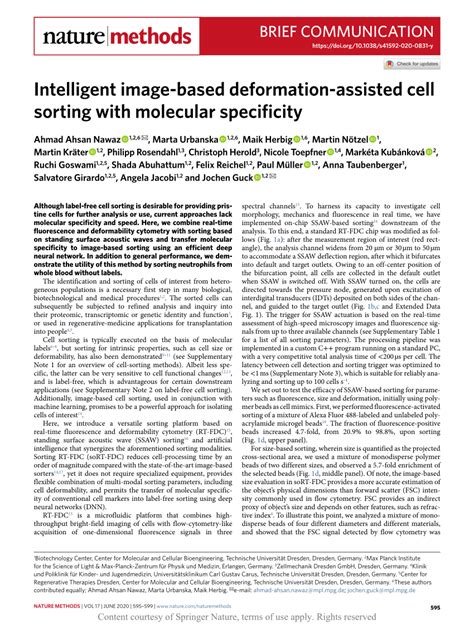 Intelligent Image Based Deformation Assisted Cell Sorting With Molecular Specificity Request Pdf