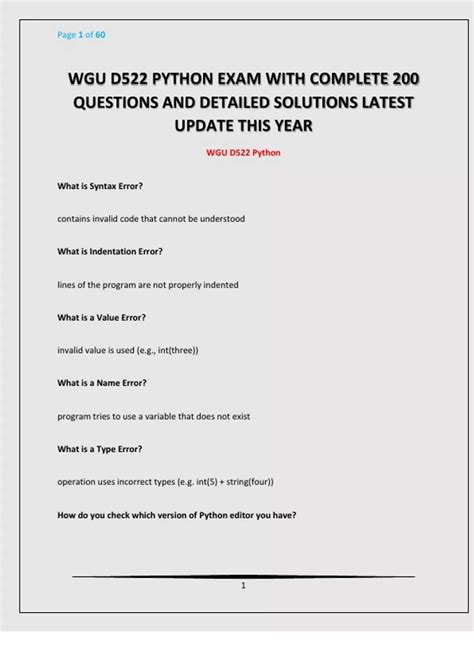 Wgu D522 Python Exam With Complete 200 Questions And Detailed Solutions Latest Update This Year