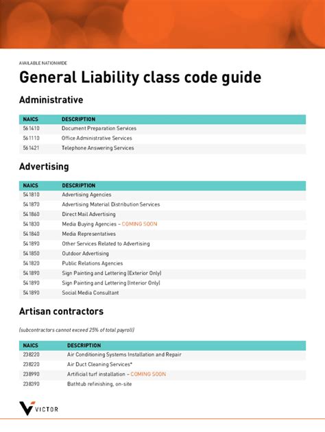 General Liability Classification Codes Kjdnpr