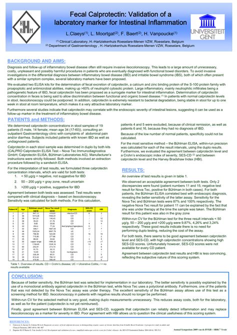 Pdf Fecal Calprotectin Validation Of A Laboratory Marker For
