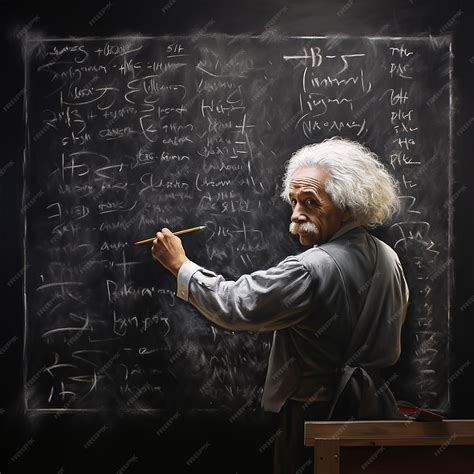 Premium Photo Albert Einstein From The Back Writing On A College