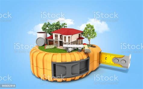 블루에서 테이프 3d 렌더링에 디자인 하우스 도면과 도구를 건물의 개념은 개념에 대한 스톡 사진 및 기타 이미지 개념 개선 건설 산업 Istock