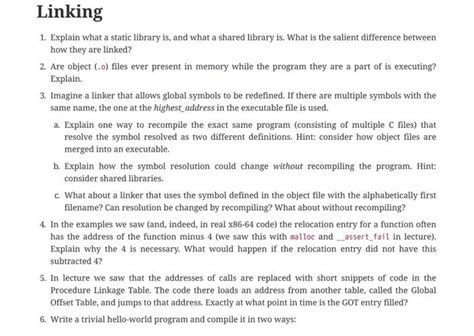 Solved Linking 1 Explain What A Static Library Is And What