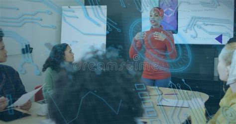 Diverse Team In Meeting With Digital Data Processing Animation Overlay Stock Footage Video Of
