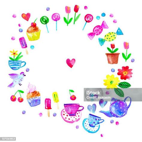 꽃 하트 주전자 컵 케이크 사탕 아이스캔디가 있는 봄 시즌 배경 0명에 대한 스톡 벡터 아트 및 기타 이미지 0명 3월