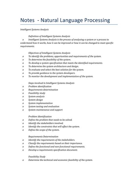 Lecture Notes Natural Language Processing Notes Natural Language