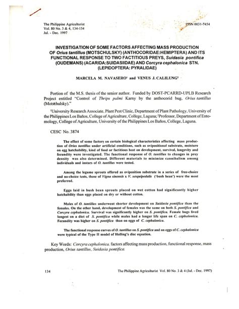 Pdf Investigation Of Some Factors Affecting Mass Production Of Orius