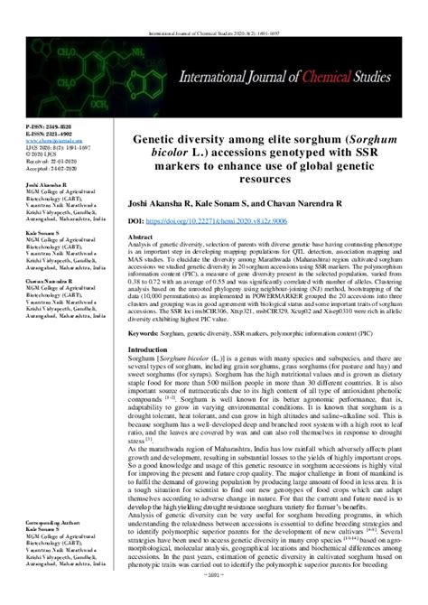 Pdf Genetic Diversity Among Elite Sorghum Sorghum Bicolor L Accessions Genotyped With Ssr