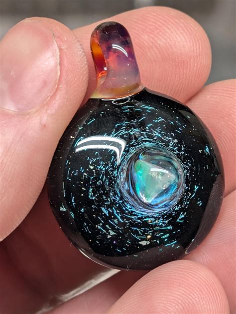 Borosilicate Pendant Trippy Opal Floating Above A Vortex Of Blue
