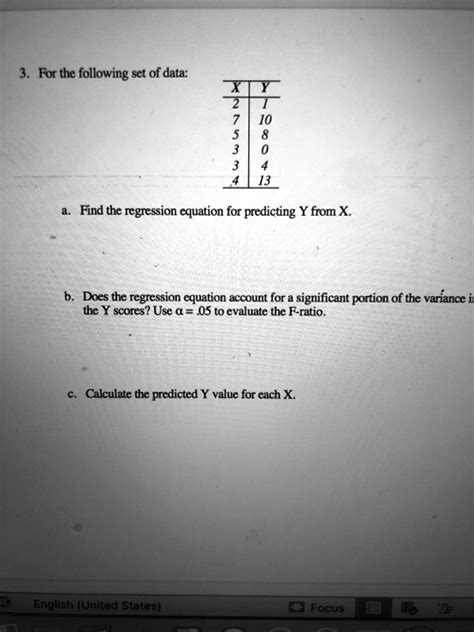 solved for the following set of data 1 10 find the regression
