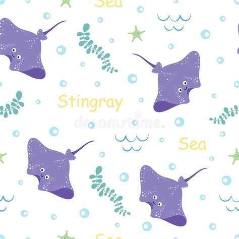 Cartoon Seamless Pattern With Stingray Vector Illustration Stock